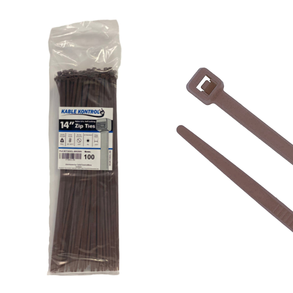 14" Nylon Zip Ties - 50 Lbs Tensile Strength - Brown - 100 Pcs ...