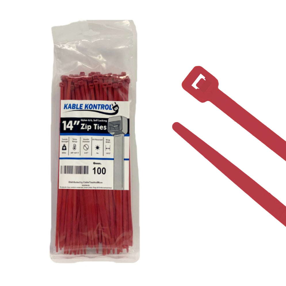 14" Nylon Zip Ties - 50 Lbs Tensile Strength - Red - 100 Pcs ...
