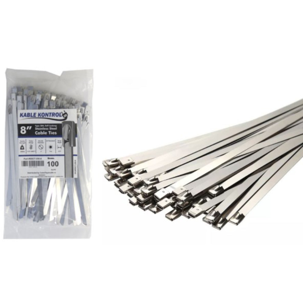 8 Inch - Stainless Steel Metal Zip Ties - 200 Lbs Strength - 100 Pcs — ziptieszone.com